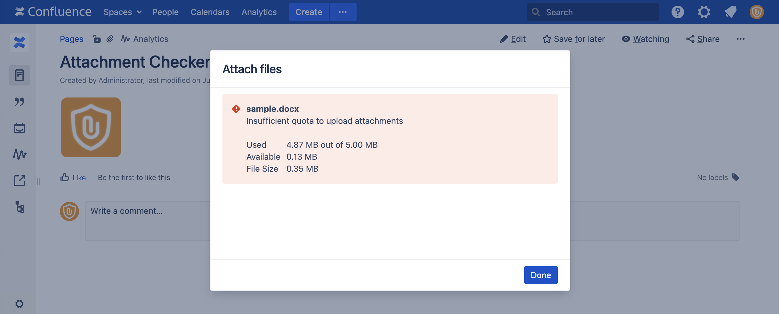 Manage attachment quota per space | Akeles